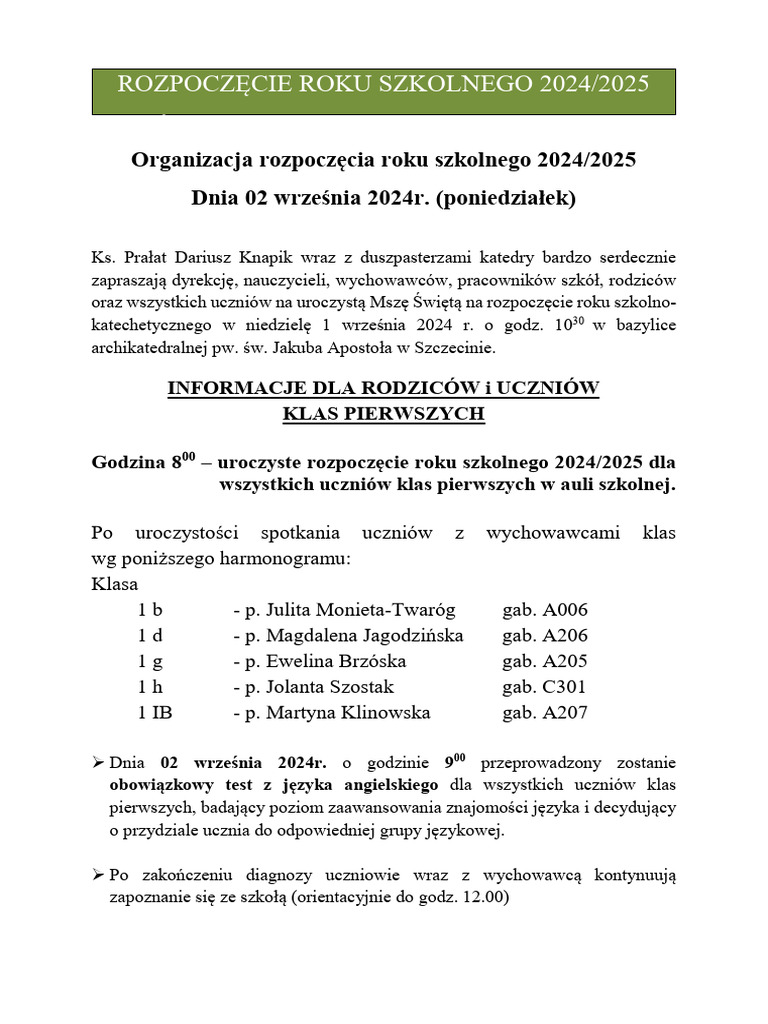ORGANIZACJA Rozpoczcia Roku Szkolnego 2024 2025 WWW | PDF