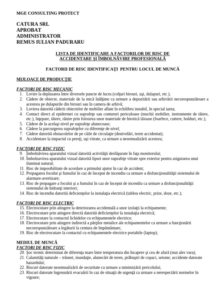 Lista de Identificare Factori Risc | PDF