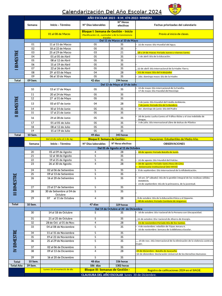 Calendarizacion 2024 | PDF