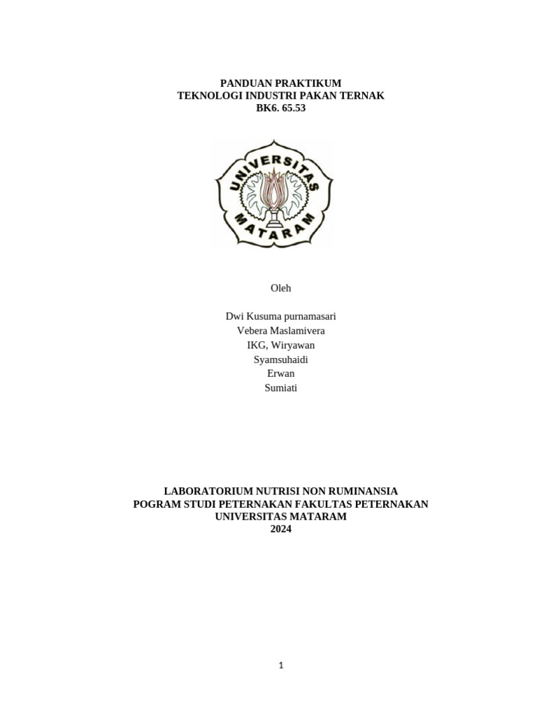 Panduan Praktikum Teknologi Industri Pakan Ternak 2024 - 050842 | PDF