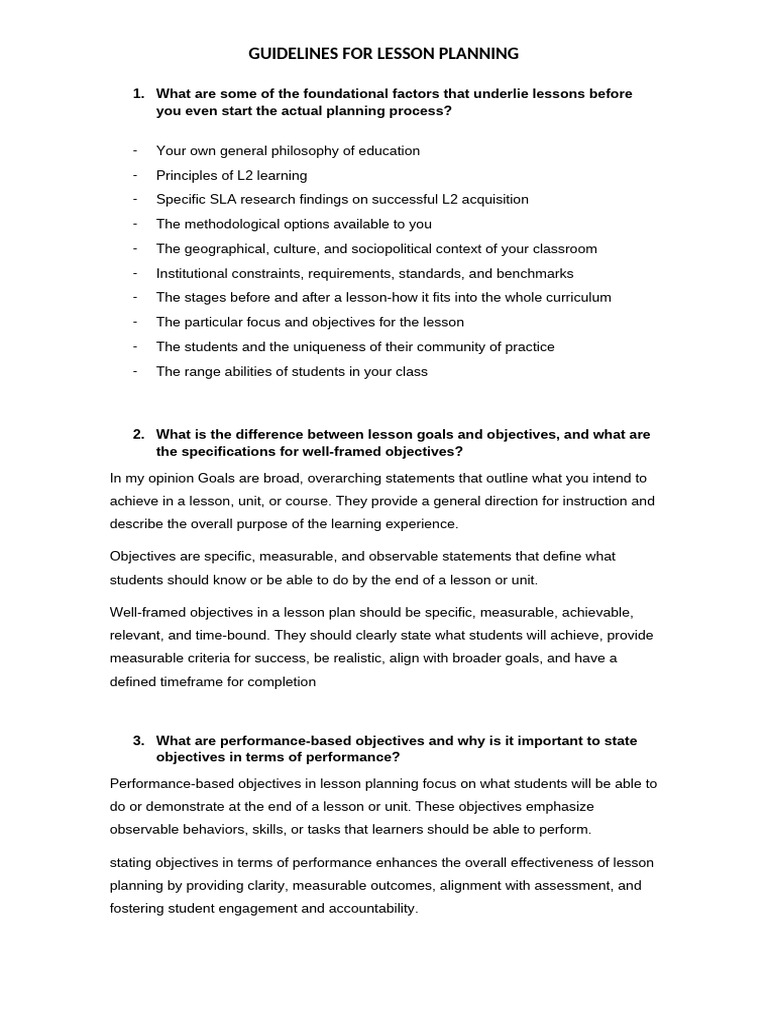 Guidelines - Jonathan | PDF | Lesson Plan | Educational Assessment