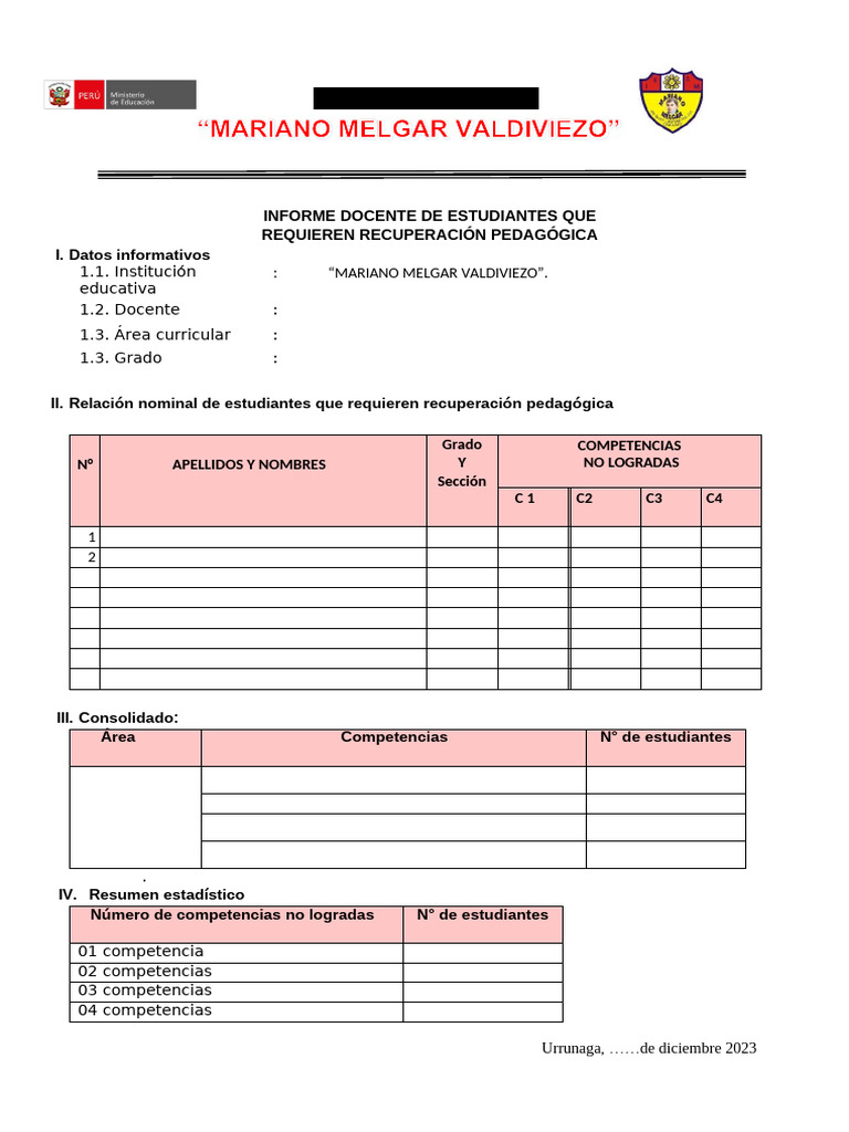 Formato de Inf. Estud. Req. Recuperacion - Mm. | PDF