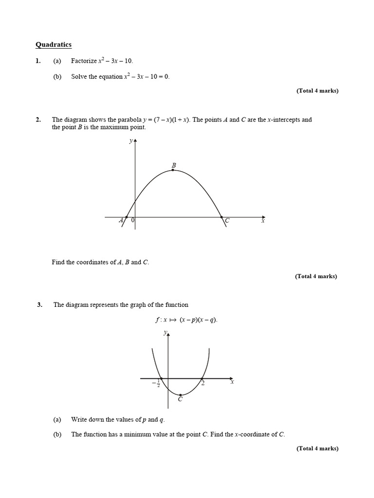 Quadratics Questions | PDF