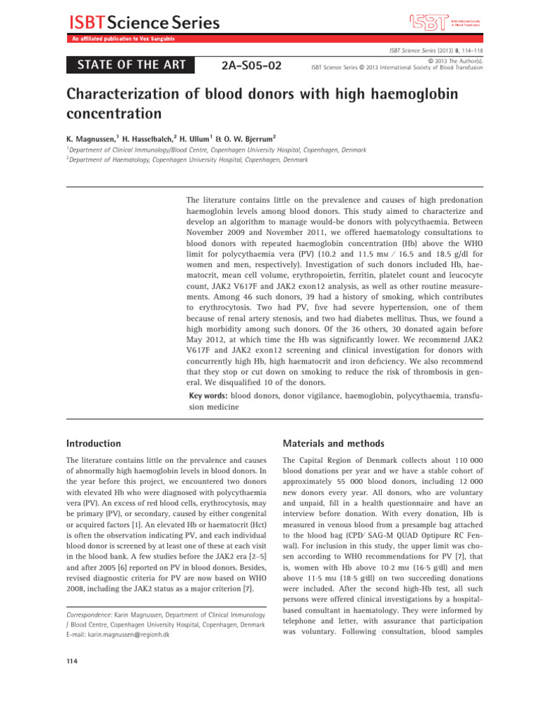 ISBT Science Series - 2013 - Magnussen - Characterization of Blood ...