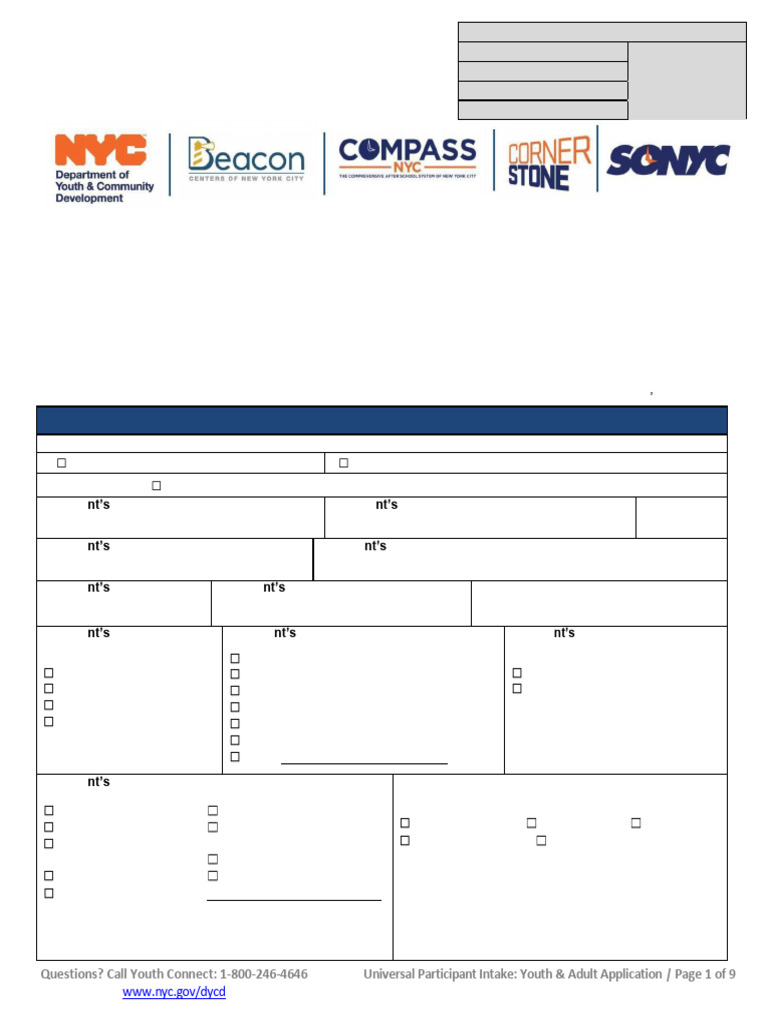 DYCD Universal Participant Intake - Youth & Adult | PDF