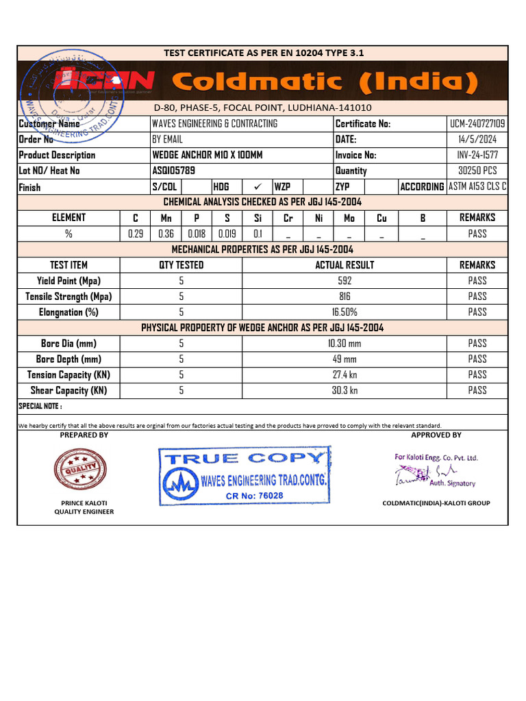 HDG Wedge Anchor M10 X100MM | PDF