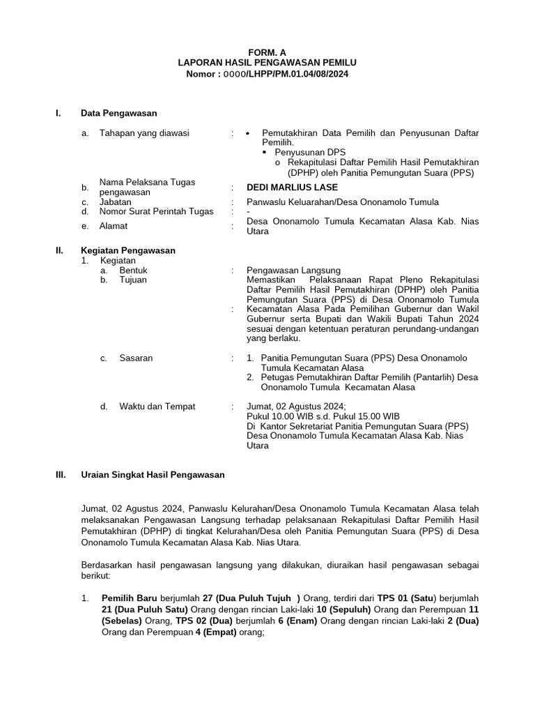 DRAF - LHPP PKD On - Tum REKAPITULASI DPHP | PDF