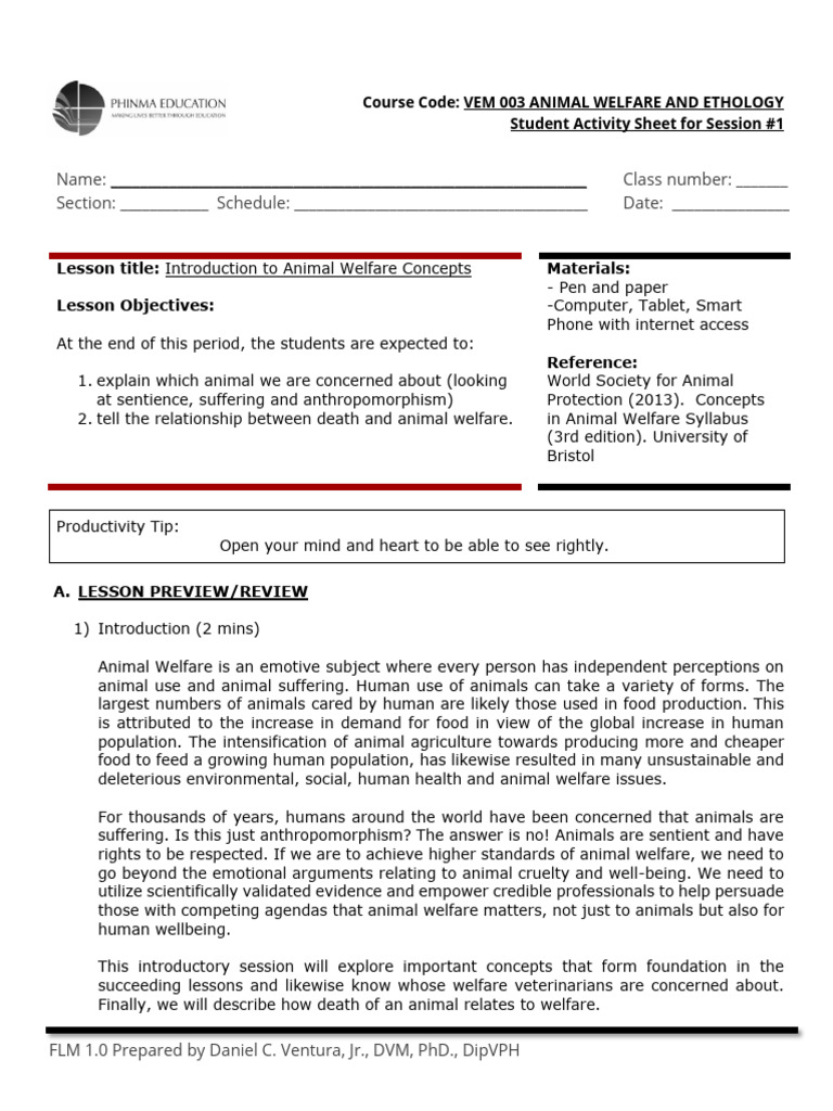 AWE Session 1 Intro To Animal Welfare | PDF