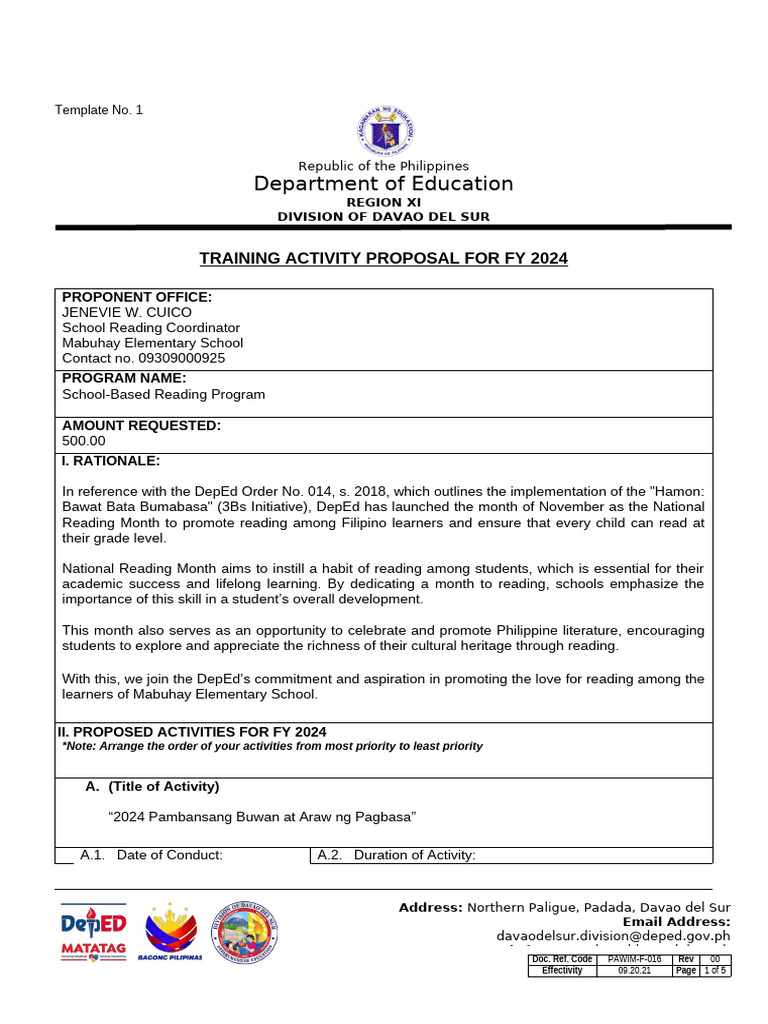 Template No. 1 Training Activity Proposal | PDF