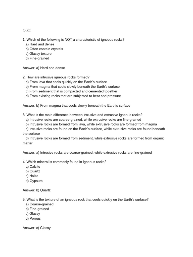 Introduction To Igneous Rocks - Quiz | PDF | Rock (Geology) | Igneous Rock