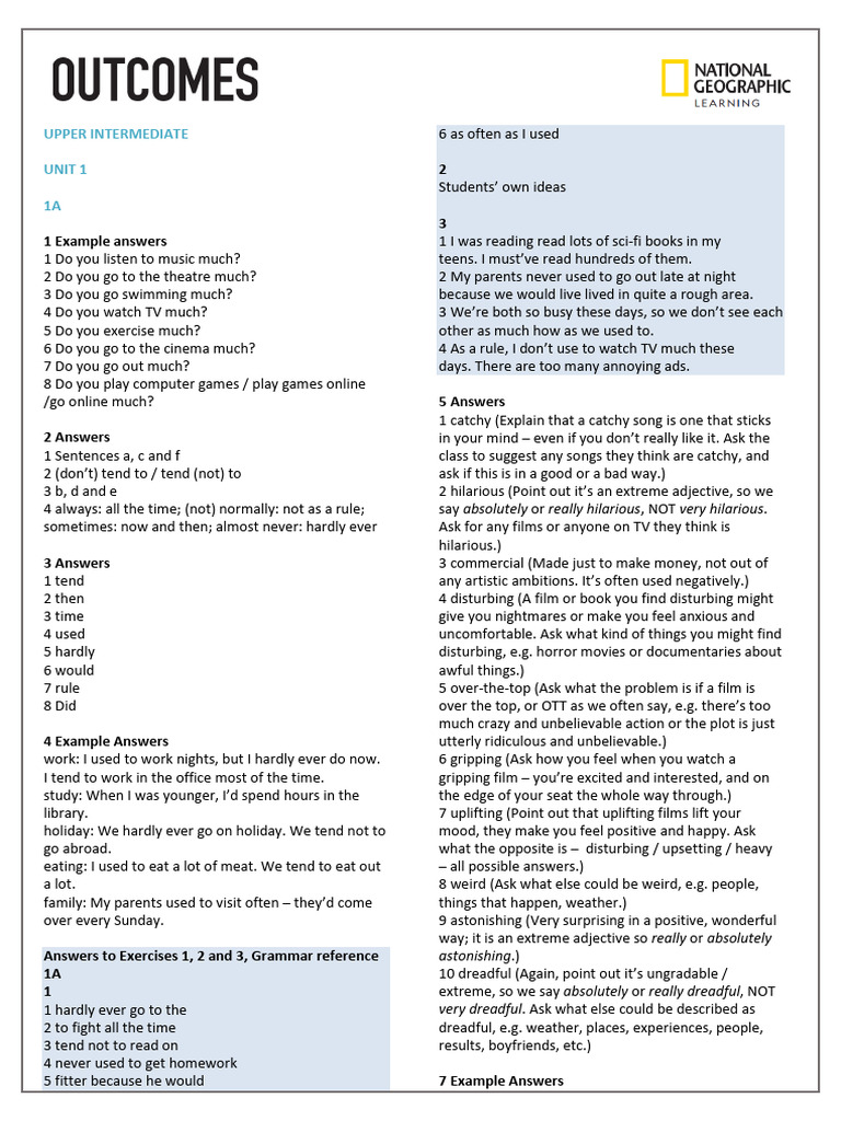 Outcomes 4 Upperintermediate Students Book Answer Keys | PDF