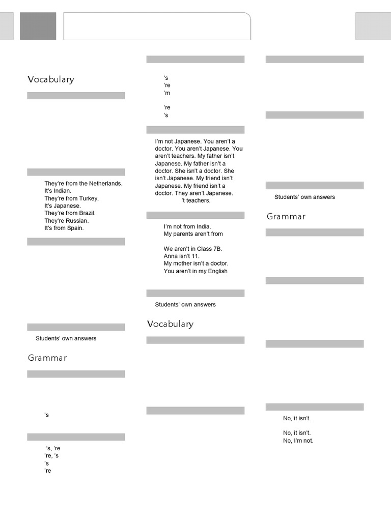 Get Involved A1 Workbook Keys | PDF