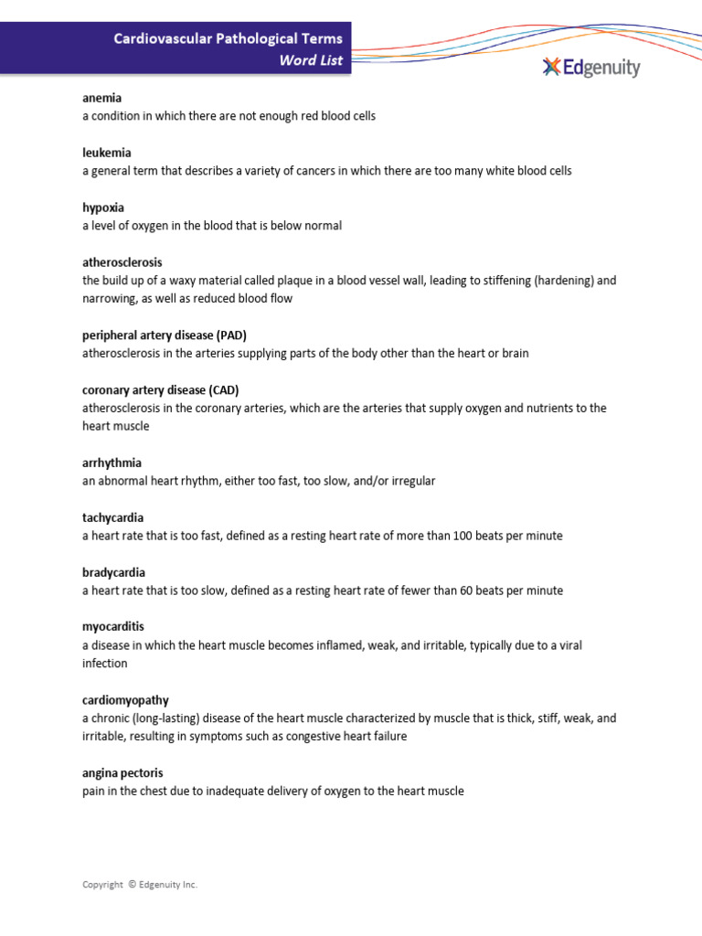 Cardiovascular Pathological Terms | PDF