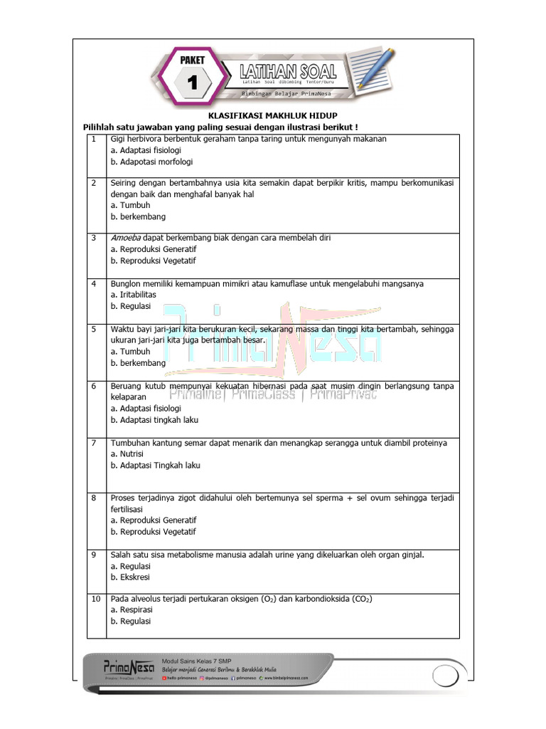 Ipa Bab 2 Latihan Soal 1 Klasifikasi Makhluk Hidup | PDF