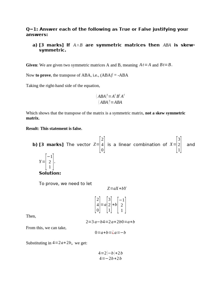 Linear Algebra Assignment | PDF