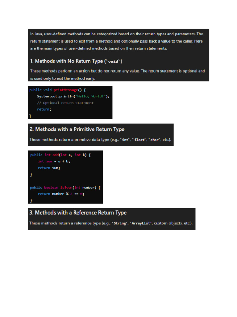 Return Types in Java | PDF