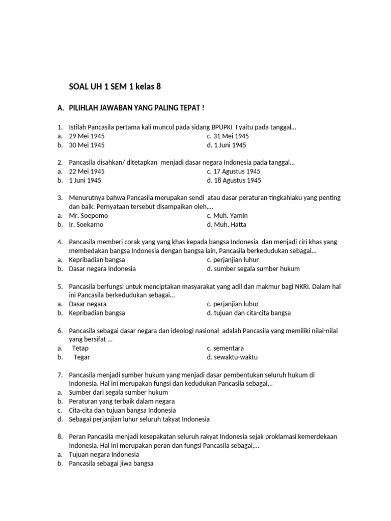 SOAL UH 1 SMP KELAS 8 SEM 1 Kelas 8 B 2020 | PDF