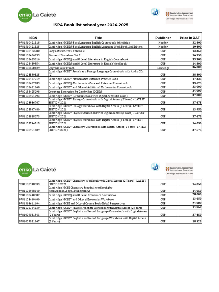ISP4 Book List School Year 2024-2025 | PDF | Textbook | Teaching ...