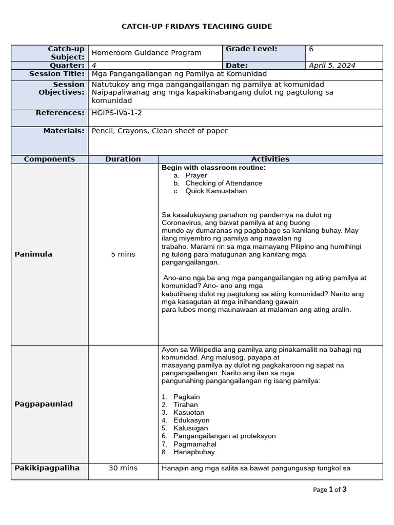 Week 1 HGP DLL Teaching Guide Grade 6 | PDF