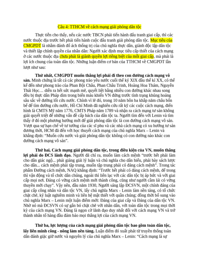Câu 2 - TTHCM Về Cách Mạng Giải Phóng Dân Tộc | PDF
