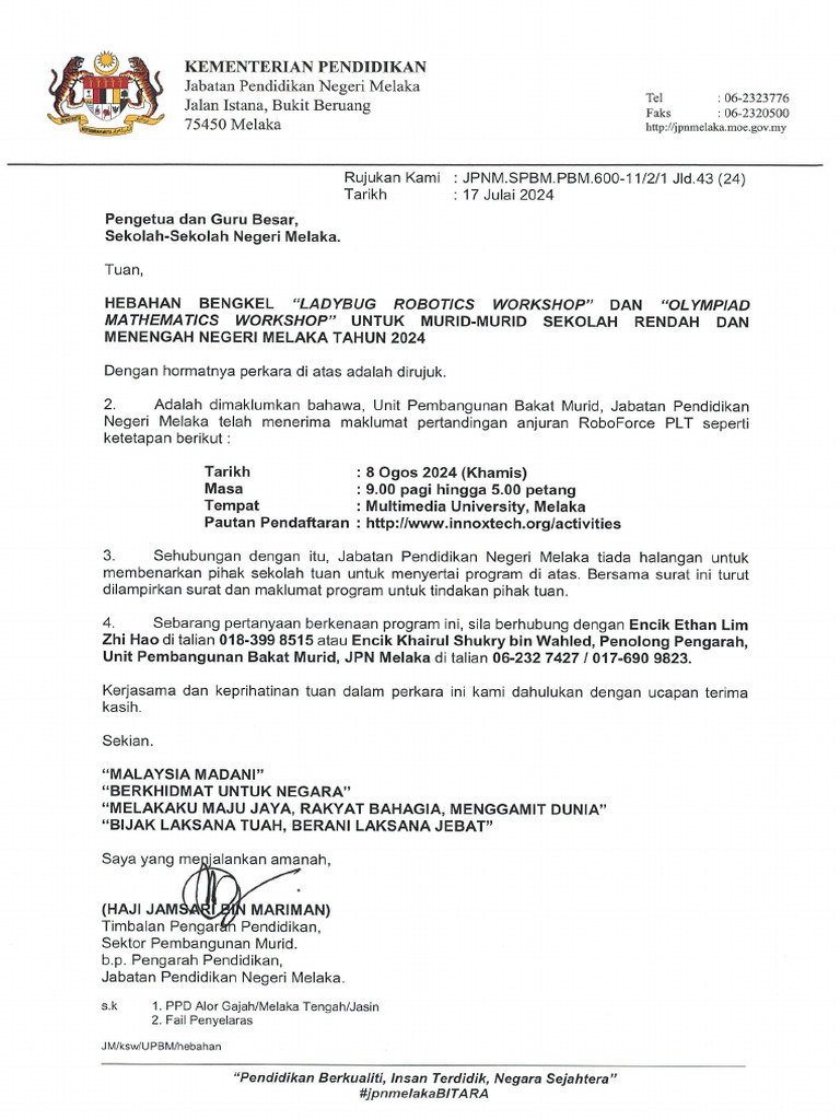 Hebahan Bengkel "Ladybug Robotics Workshop" Dan "Olympiad Mathematics | PDF