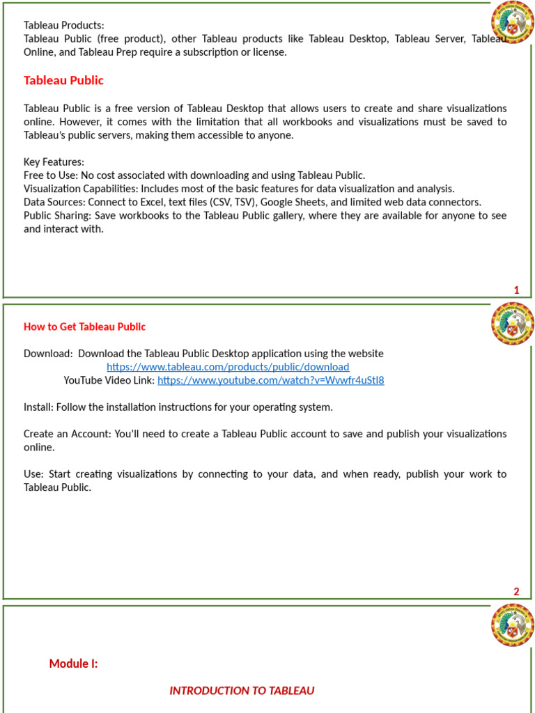 TABLEAU - Mod I & II | PDF