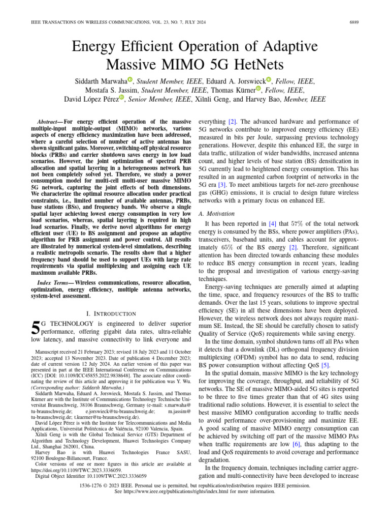 Energy Efficient Operation of Adaptive Massive MIMO 5G HetNets | PDF