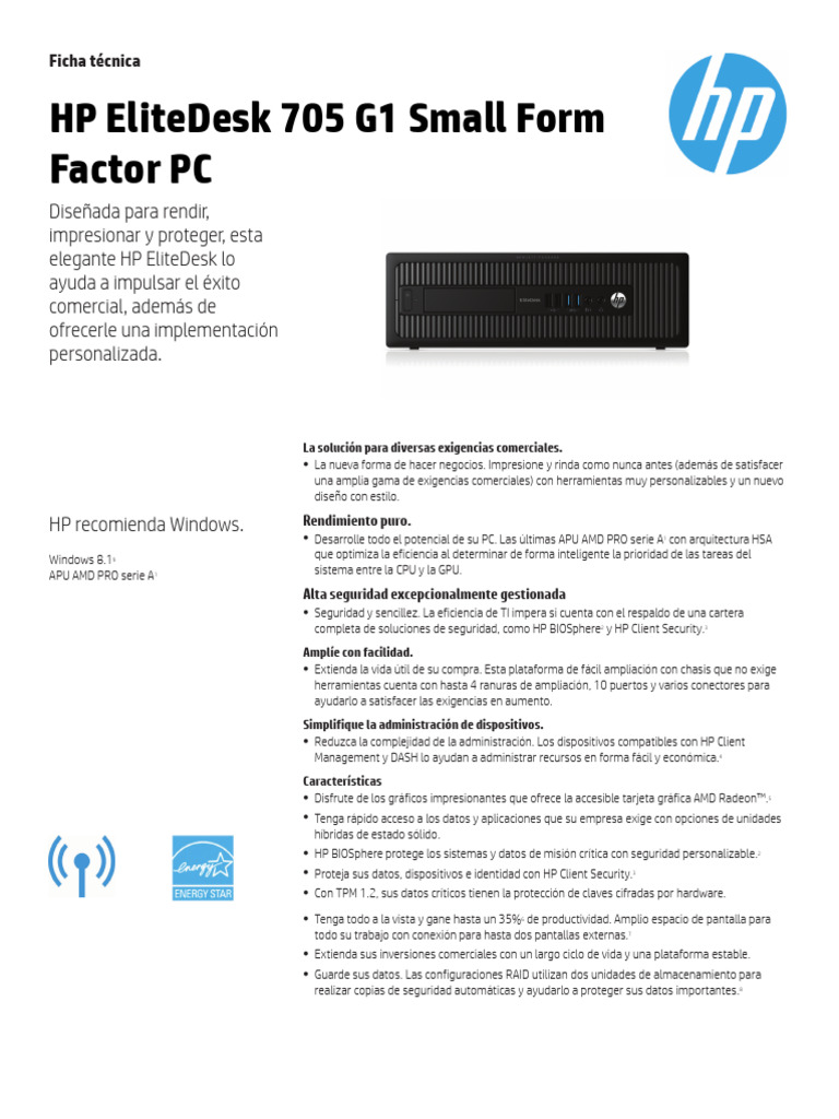 HP Elitedesk 705 G1 Small Form Factor PC | PDF
