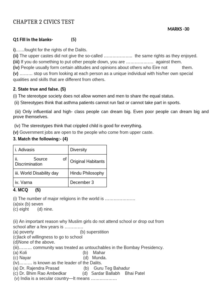 Chapter 2 Civics Test | PDF
