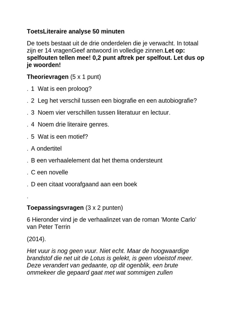 Proeftoets Havo 4 Verhaalanalyse 2021 | PDF