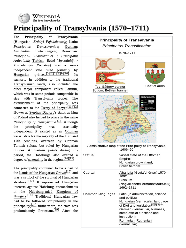 Principality of Transylvania (1570-1711) | PDF