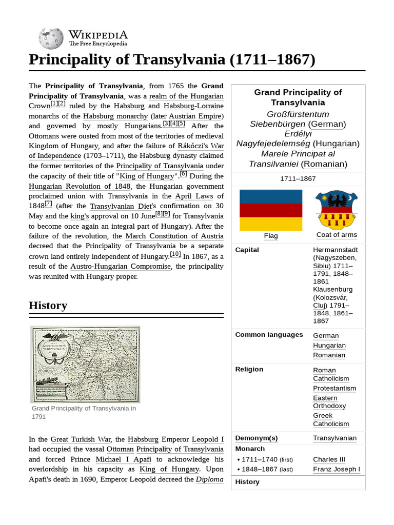 Principality of Transylvania (1711-1867) | PDF