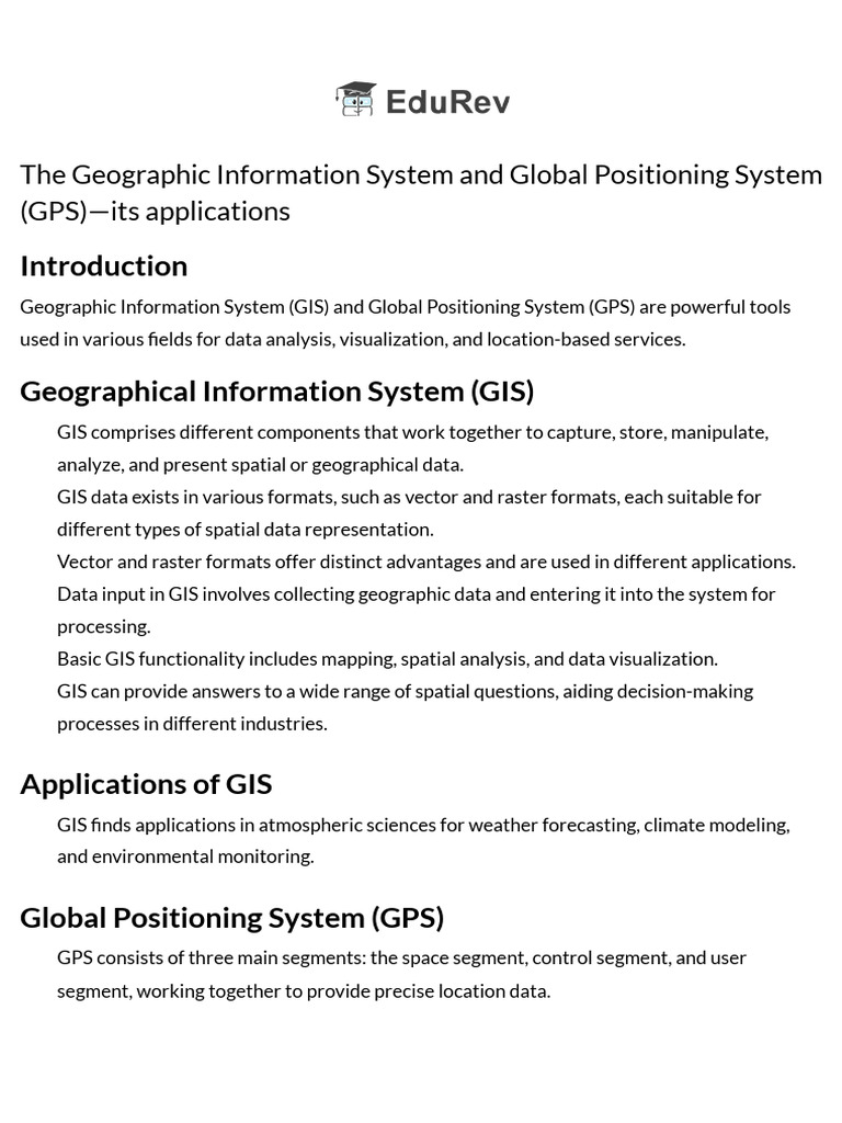 The Geographic Information System and Global Positioning System (GPS ...