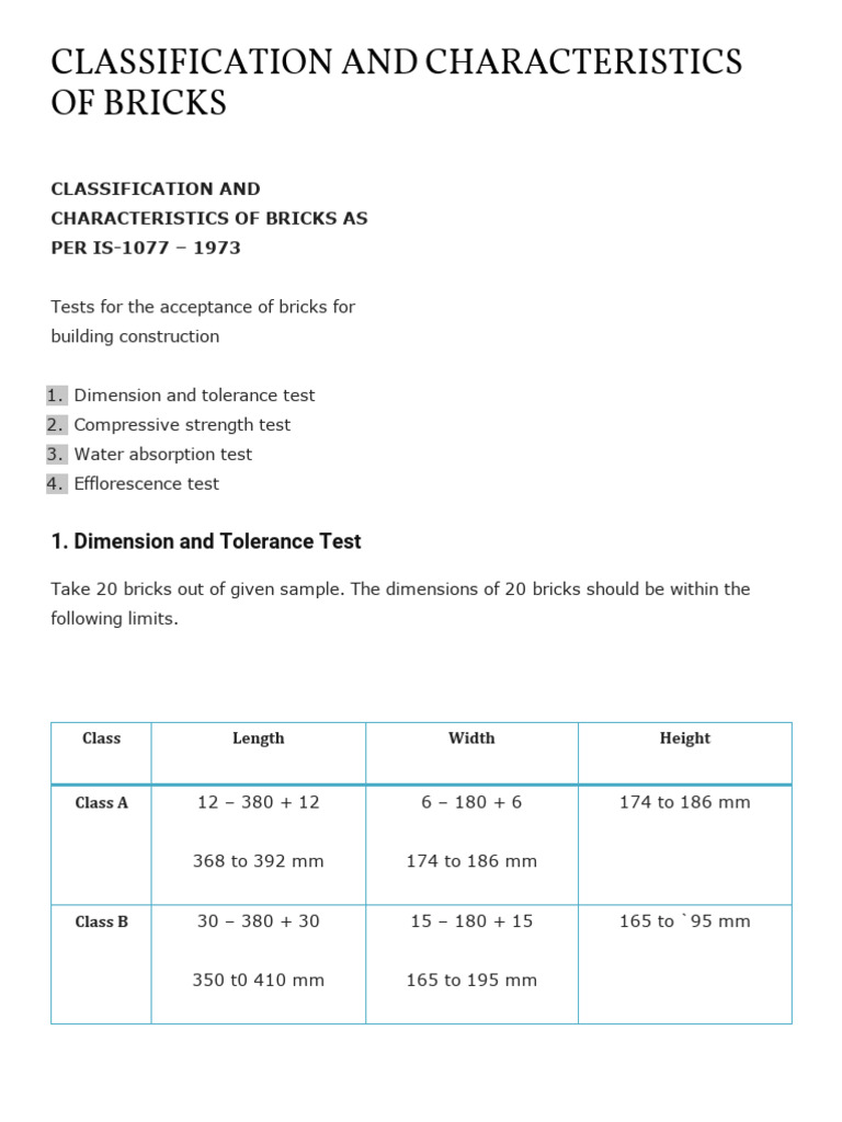 Classification and Characteristics of Bricks | PDF