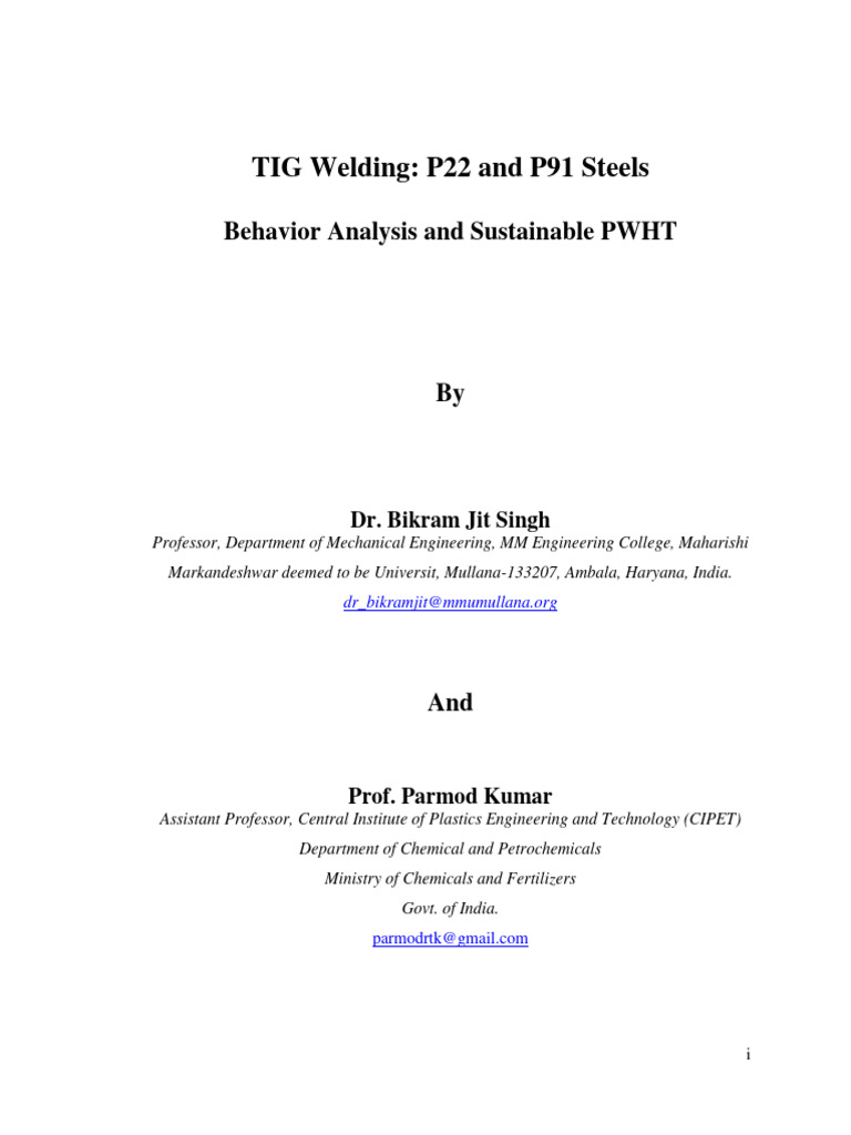 TIG Welding P22 and P91 Steels Behavior | PDF