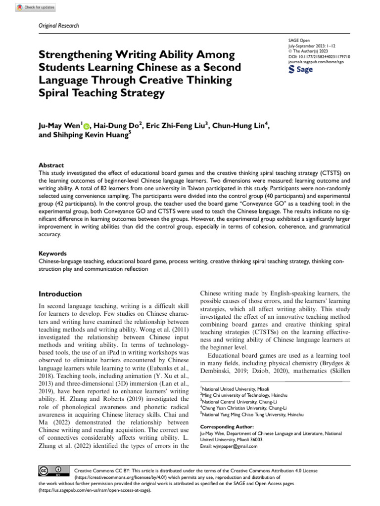 Wen Et Al 2023 Strengthening Writing Ability Among Students Learning ... Wen Et Al 2023 Strengthening Writing Ability Among Students Learning ...