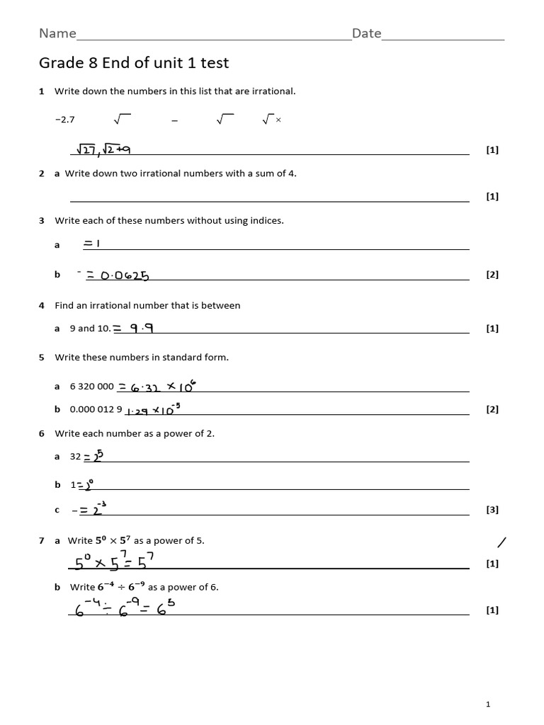 Toddle-Grade 8 - Unit 1 FA - 21st August - Number and Calculation | PDF