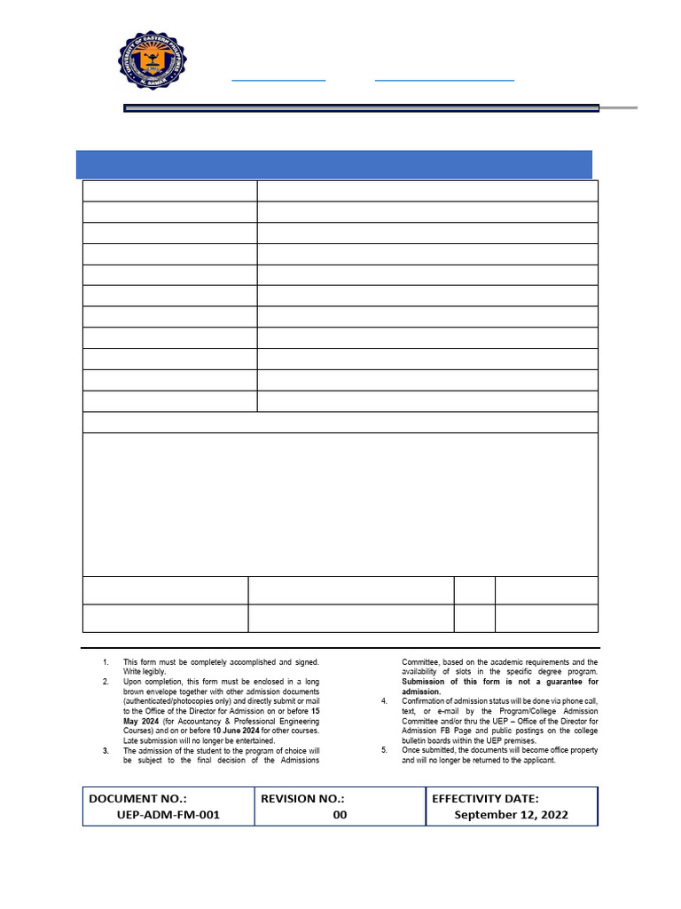 UEP Freshman Admission Application Guide | PDF | Bachelor Of Science | Bachelor's Degree