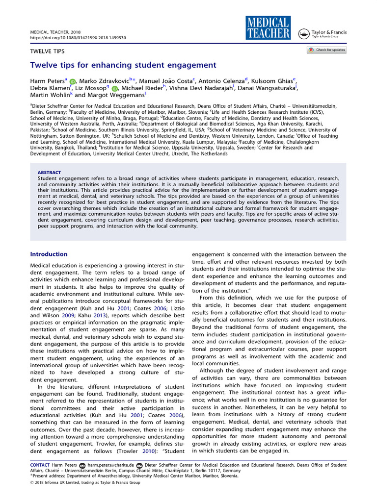 Twelve Tips For Enhancing Student Engagement | PDF