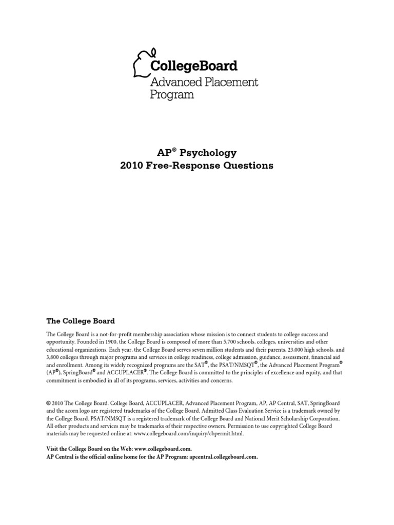 Ap10 FRQ Psychology | PDF | Cognition | Career & Growth