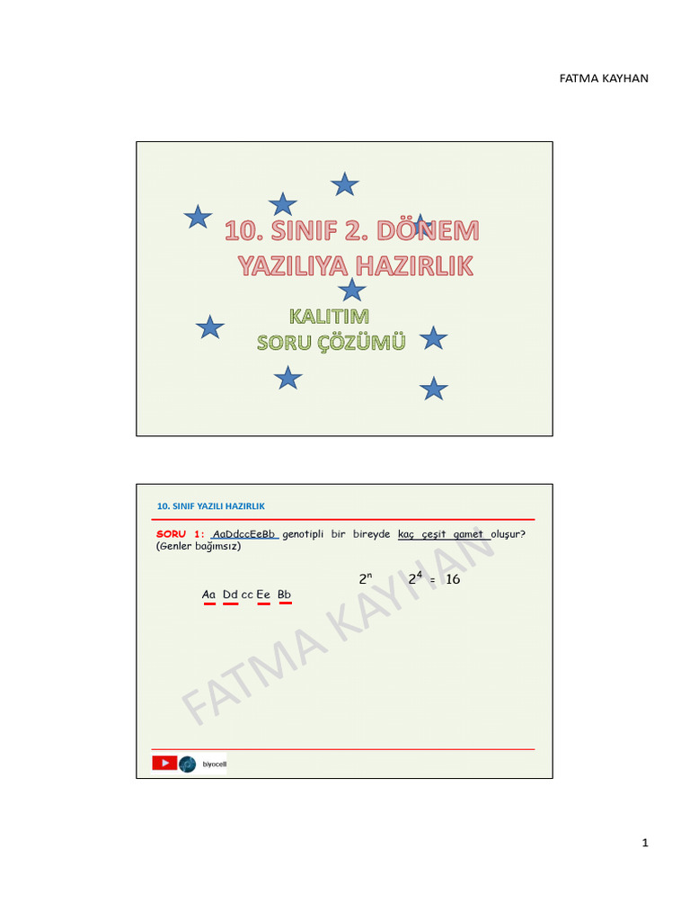 Sinif Biyoloji Dersi Kalitim Konusu Sinava Hazirlik Calisma Sorulari | PDF