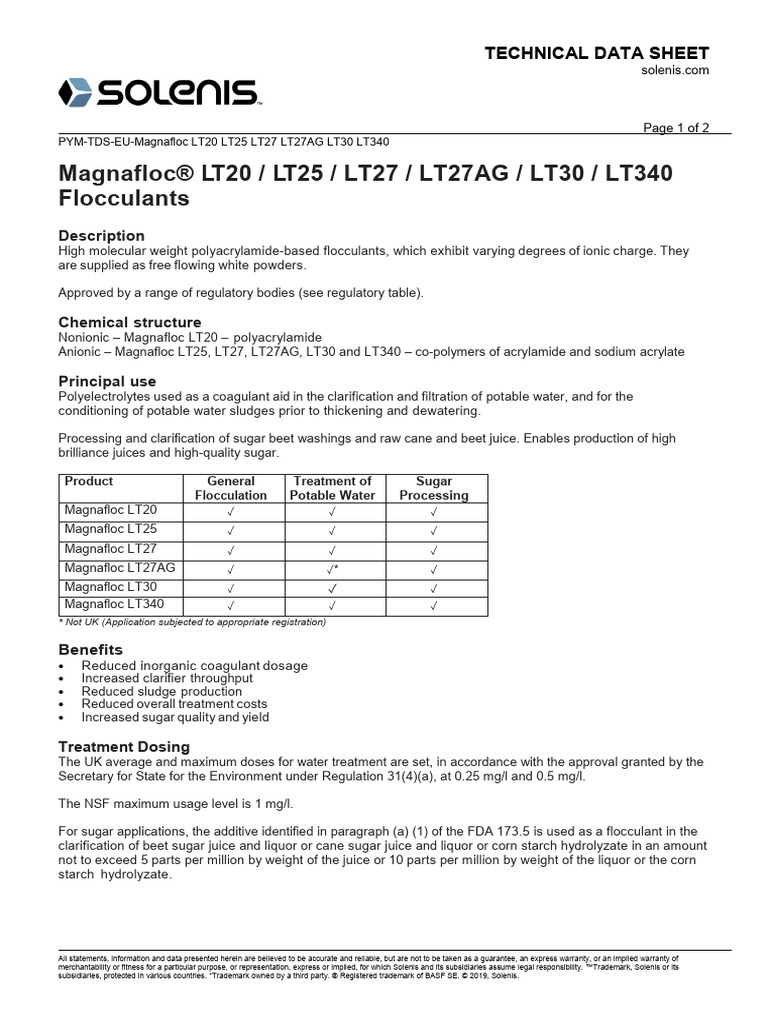 PYM-TDS-EU-Magnafloc LT20 LT25 LT27 LT27AG LT30 LT340 | PDF