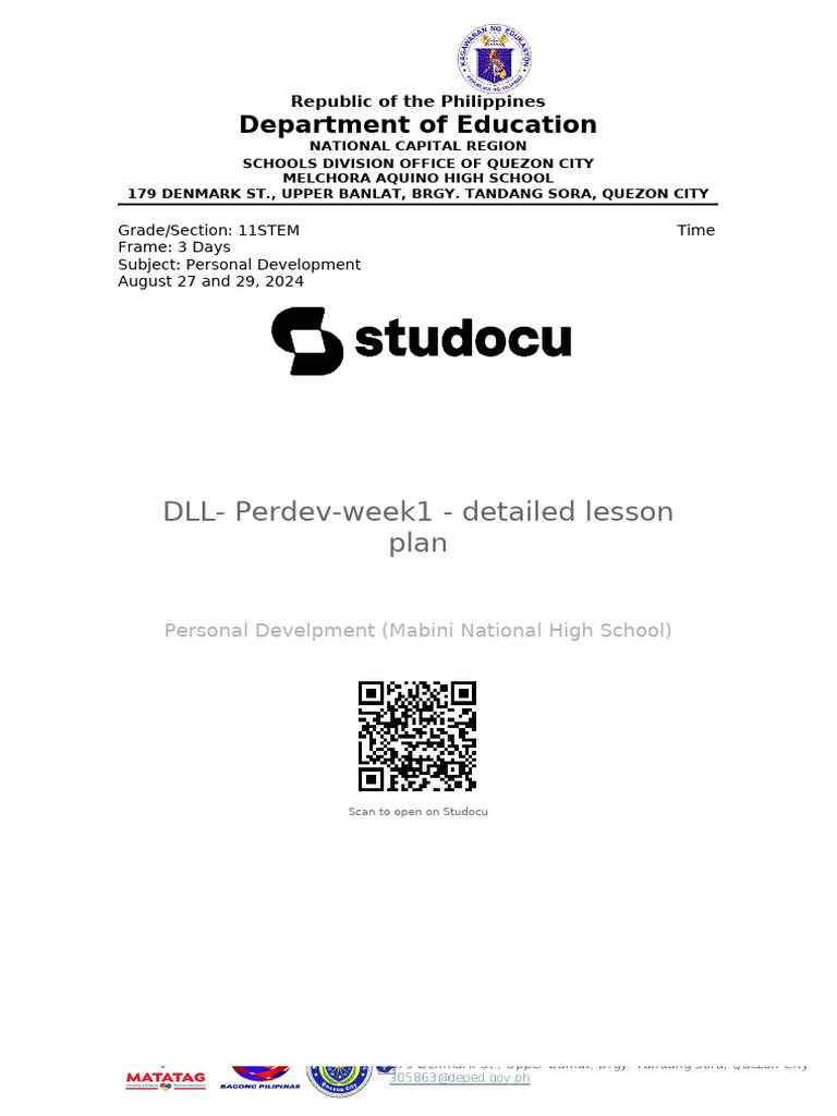 DLL Perdev Week1 Detailed Lesson Plan | PDF