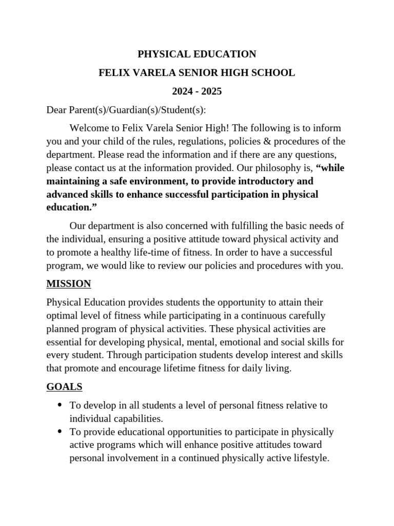 PE Policies Procedures 24-25 | PDF