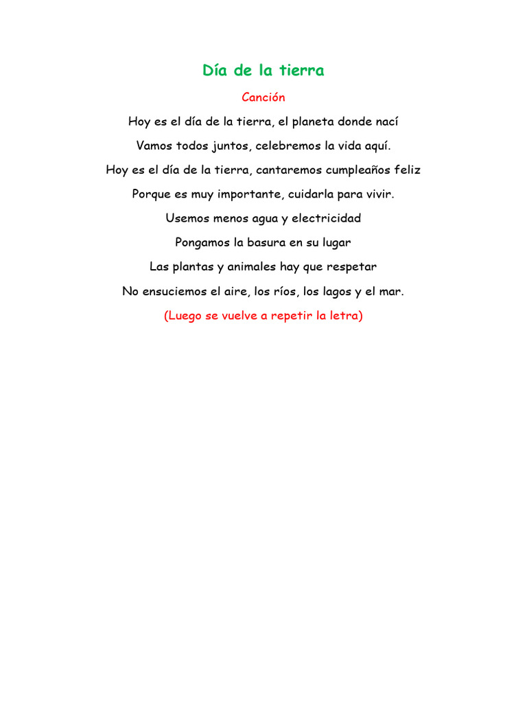 Día de La Tierra (Letra de La Cancion) | PDF