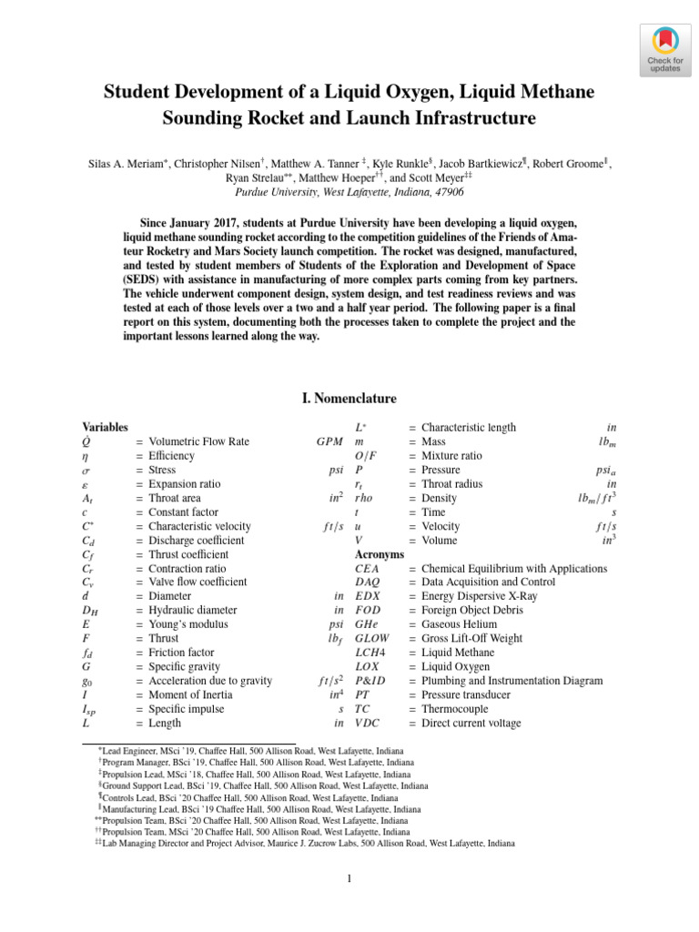 Student Development of A Liquid Oxygen, Liquid Methane Sounding Rocket ...