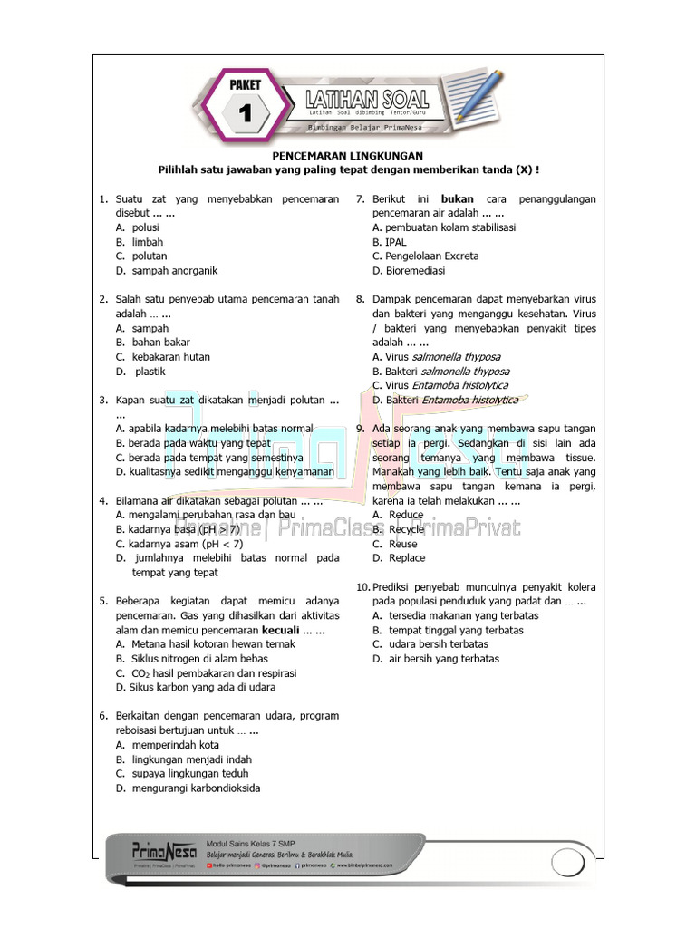 Bab 3 Latihan Soal Pencemaran Lingkungan | PDF