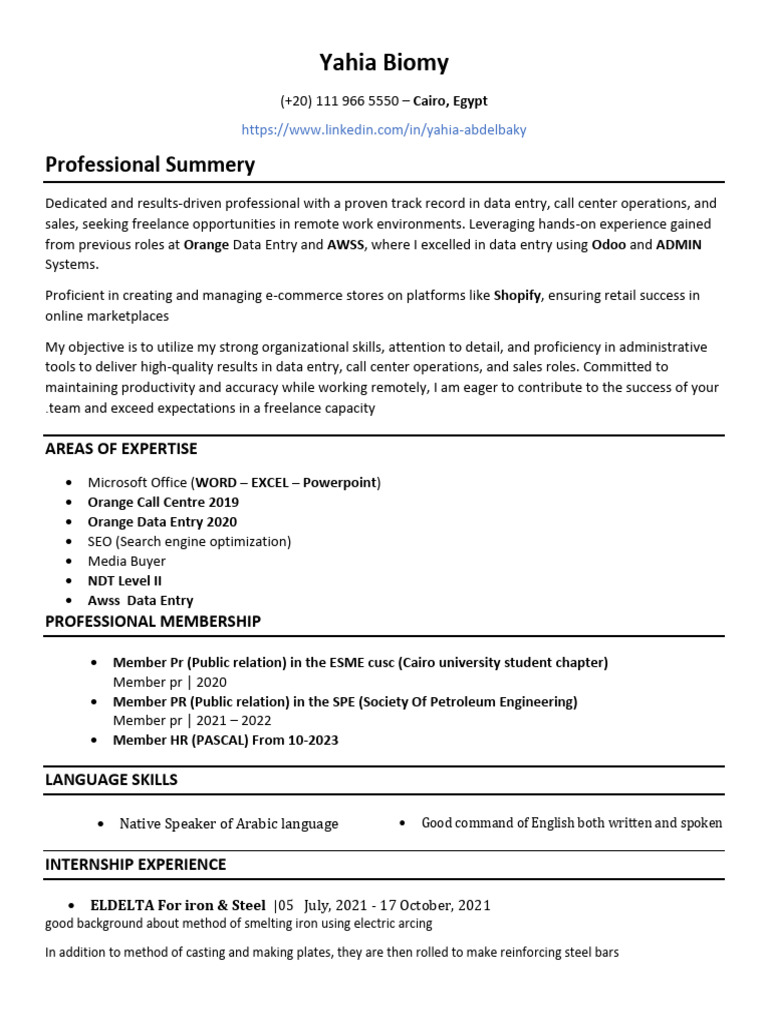 Yahia Abdelbaky Yahia Biomy CV | PDF