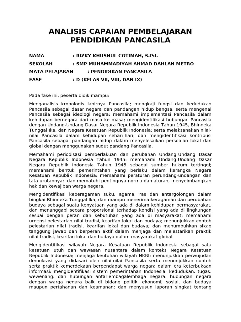 Analisis CP PPKN | PDF