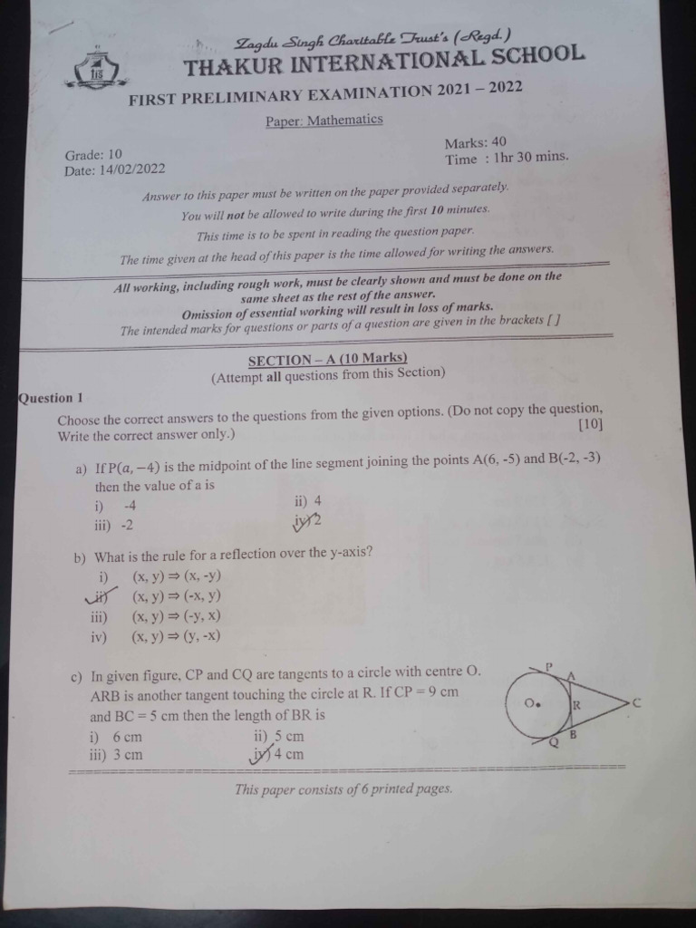 Tis Maths Prelim 1 Question Paper | PDF
